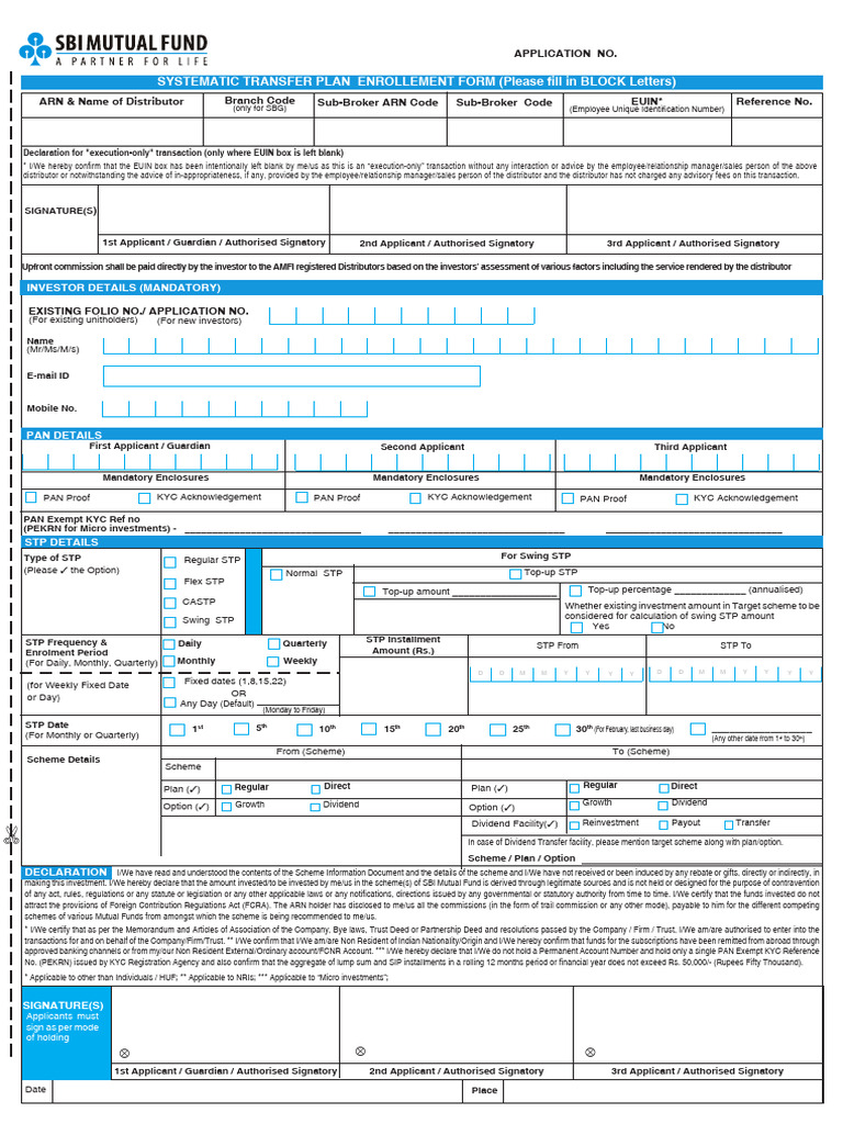 SBI stp-enrollment-form | PDF | Exchange Traded Fund | Investing