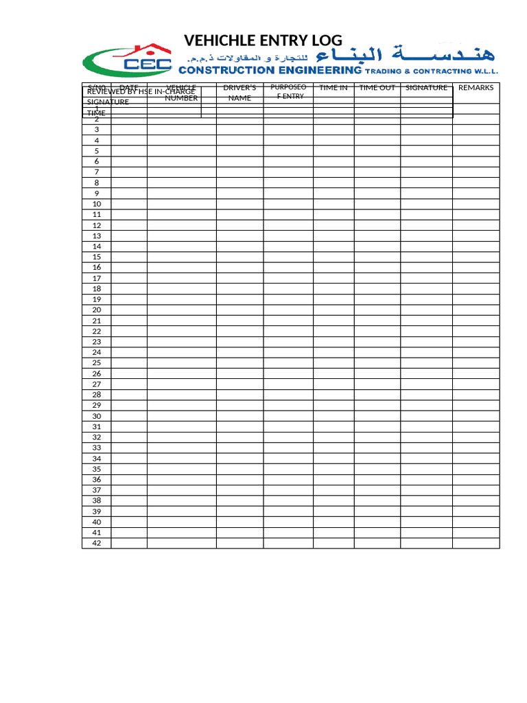 Vehicle Entry Log | PDF