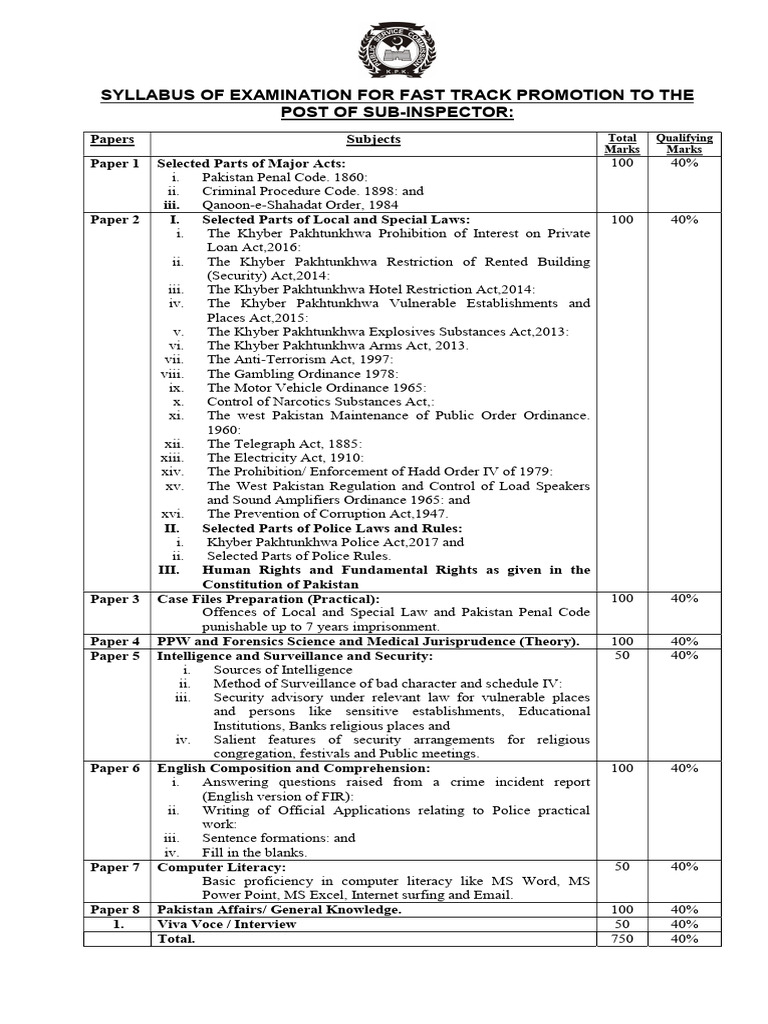 Sub-Inspector Exam Syllabus Overview | PDF | Crimes | Crime & Violence