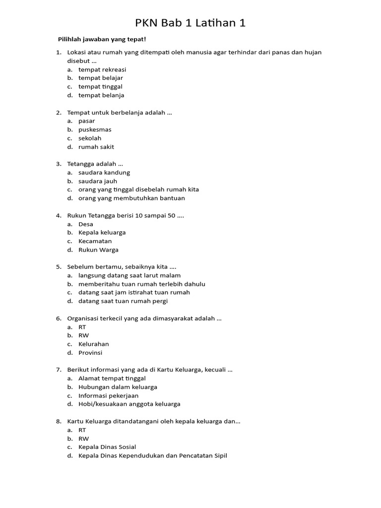 PKN Bab 1 Latihan 1-1 (2) | PDF