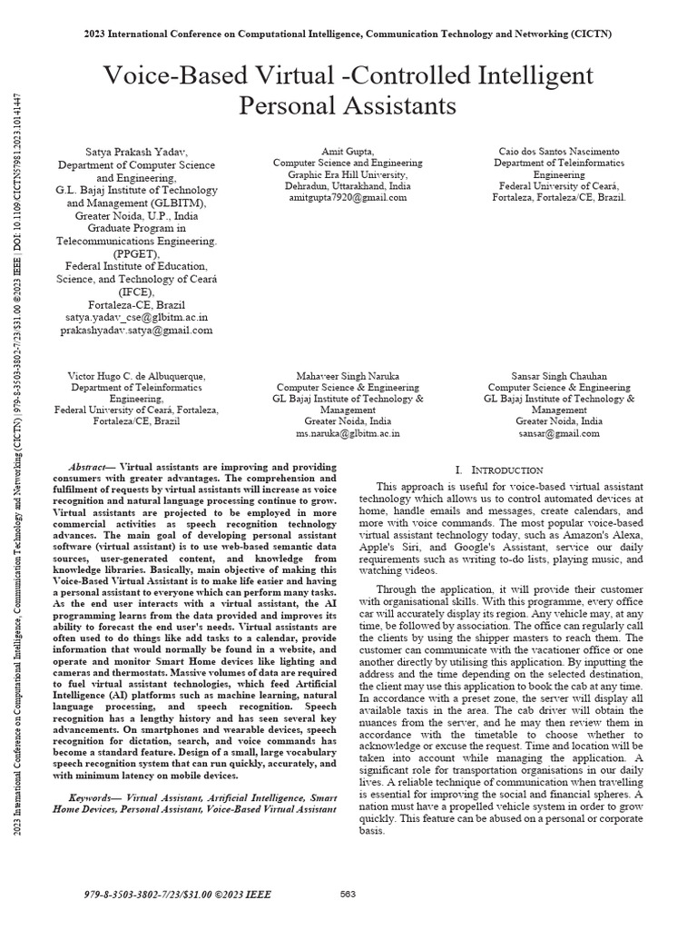 Voice-Based Virtual-Controlled Intelligent Personal Assistants | PDF