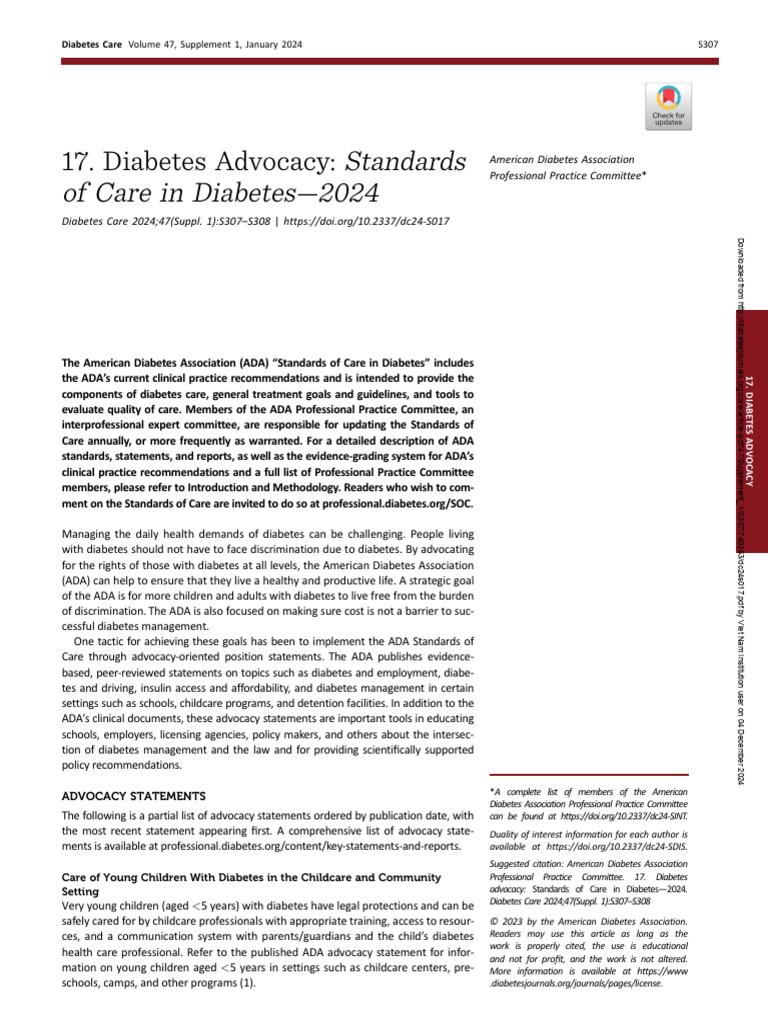 Diabetes Advocacy - ADA 2024 | PDF | Diabetes | Health Care