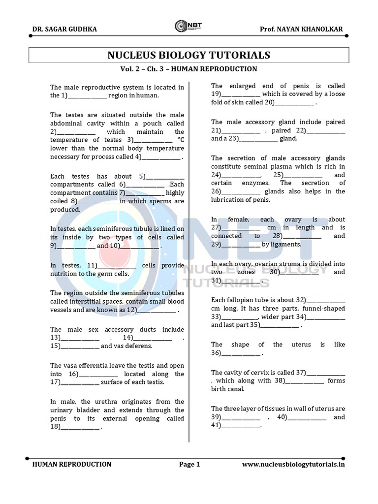 Fill_Ch. 3. Human Reproduction-QUES | PDF | Menstrual Cycle | Ovary