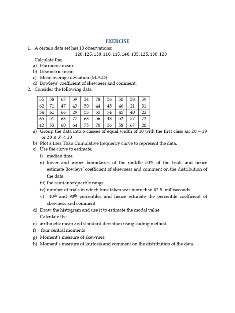 STA 111 Exercise | PDF