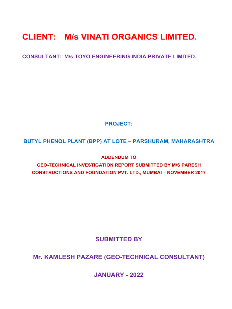 Butyl Phenol Plant Geotechnical Addendum | PDF | Deep Foundation | Friction