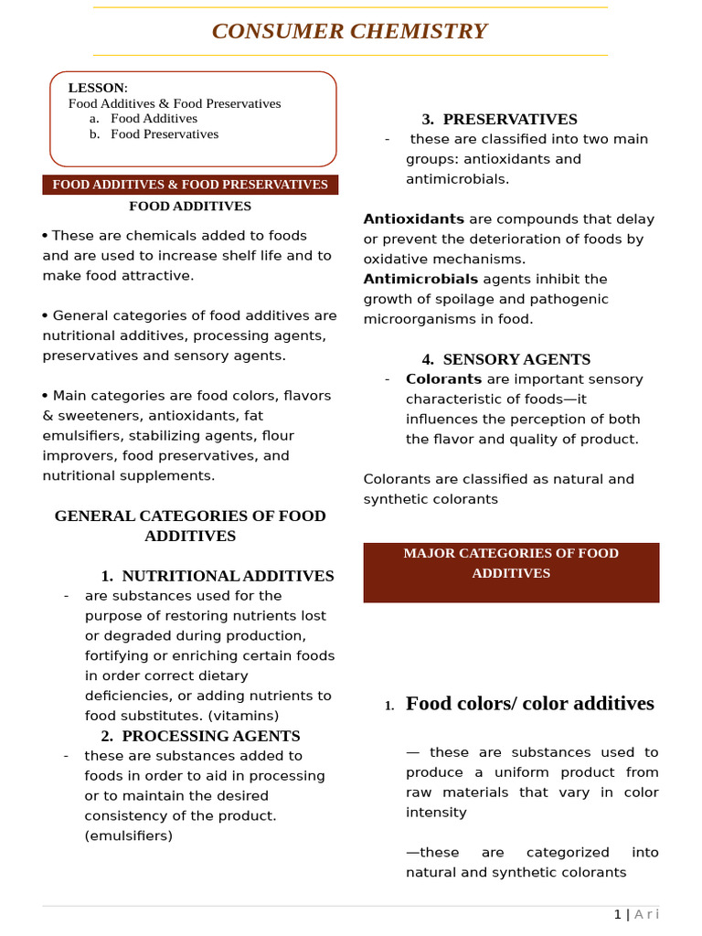 Consumer Chem Reviewer | PDF | Sugar Substitute | Food Preservation