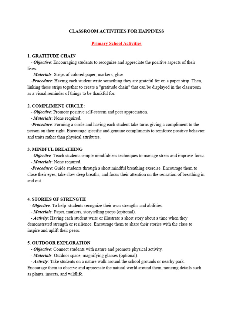 Engaging Classroom Activities for Happiness | PDF | Gratitude | Mindfulness