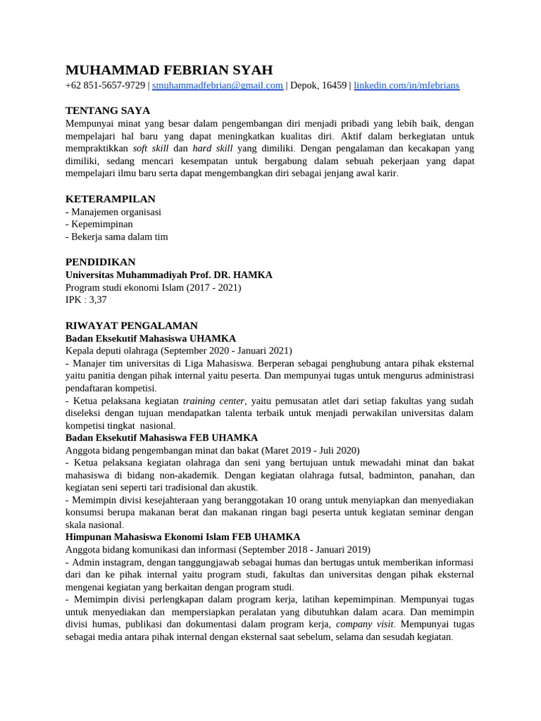 CV - Resume Re-Review Muhammad Febrian Syah | PDF