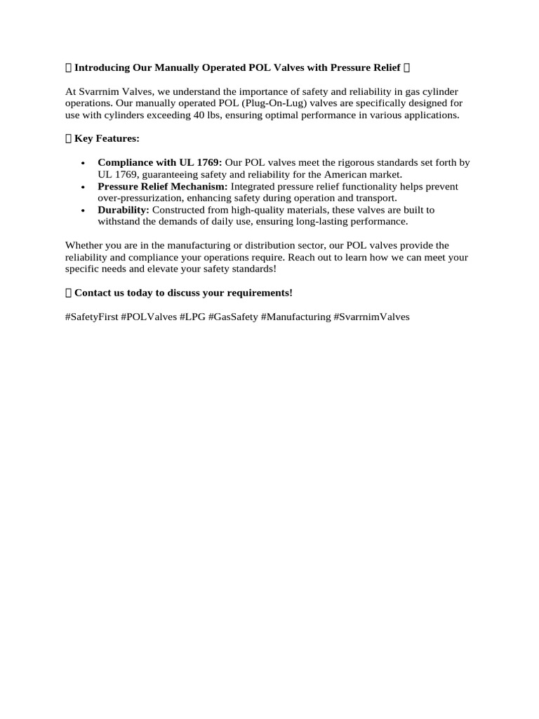 ? Introducing Our Manually Operated POL Valves With Pressure Relief ? | PDF