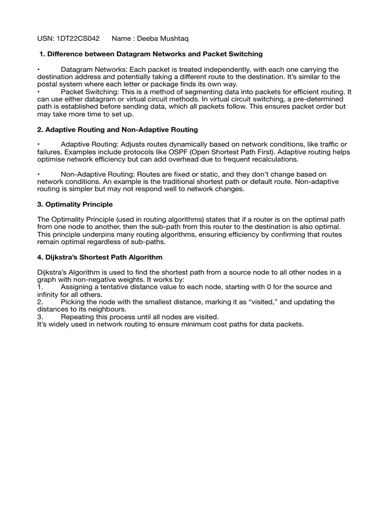 Difference Between Datagram Networks and Packet Switching | PDF ...