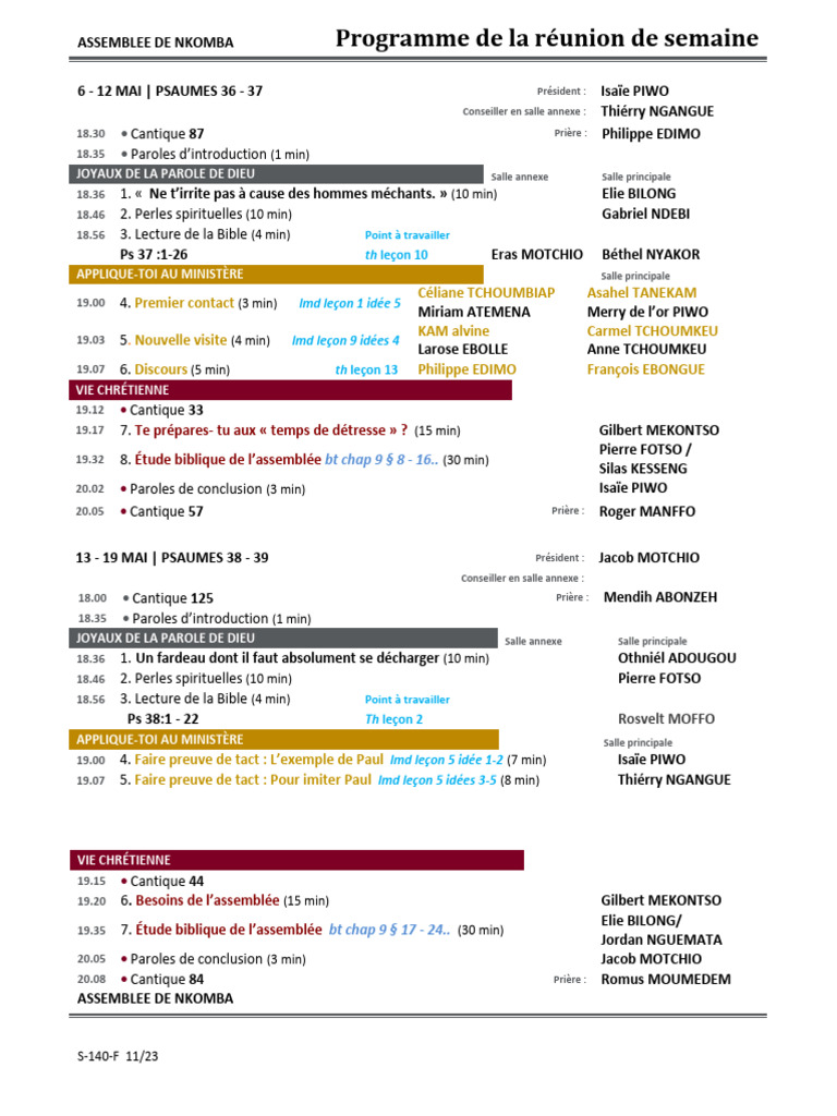 Programme de réunion Assemblée Nkomba | PDF | Échecs | Théorie (échecs)
