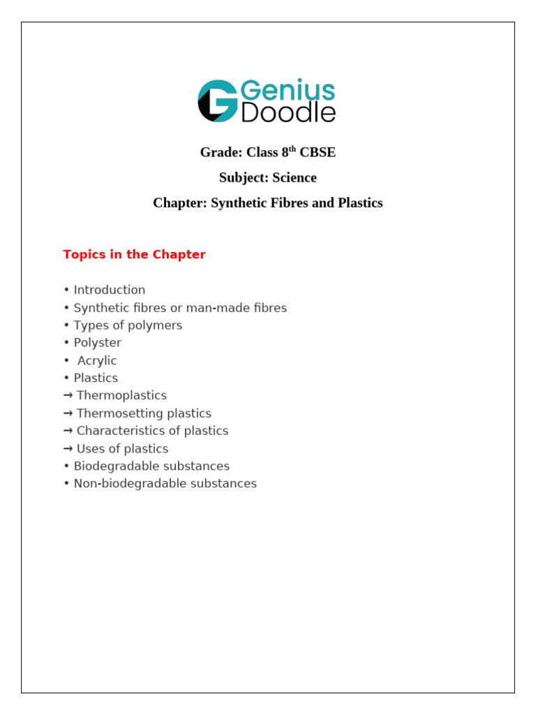 Class 8 CBSE Science: Synthetic Fibres & Plastics | PDF | Plastic | Polyester