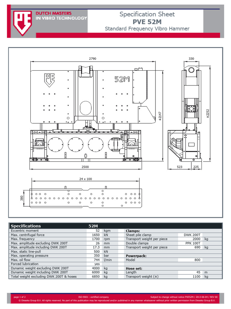 Spécifications du PVE 52M Vibro Hammer | PDF | Plomberie | Ingénierie ...