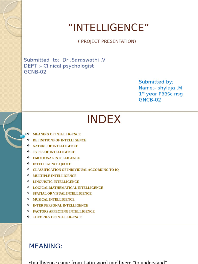 Intelligence Ppt Shylaja.m | PDF | Intelligence | Intelligence Quotient