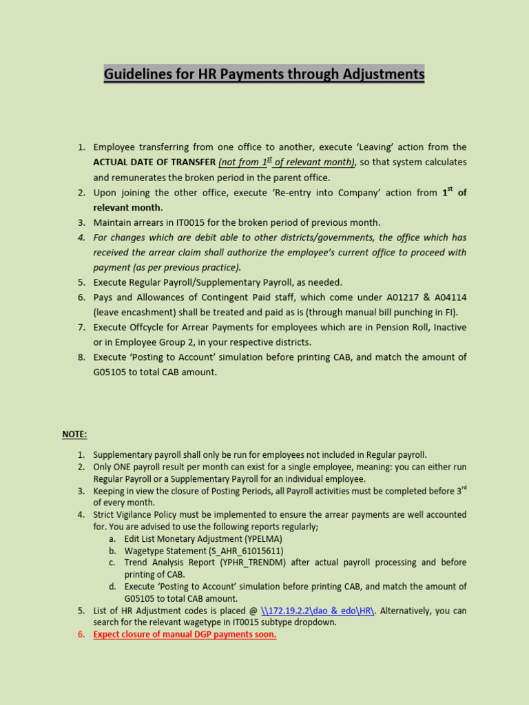 Guidelines For HR Payments and Commutation Payments | PDF | Payroll ...