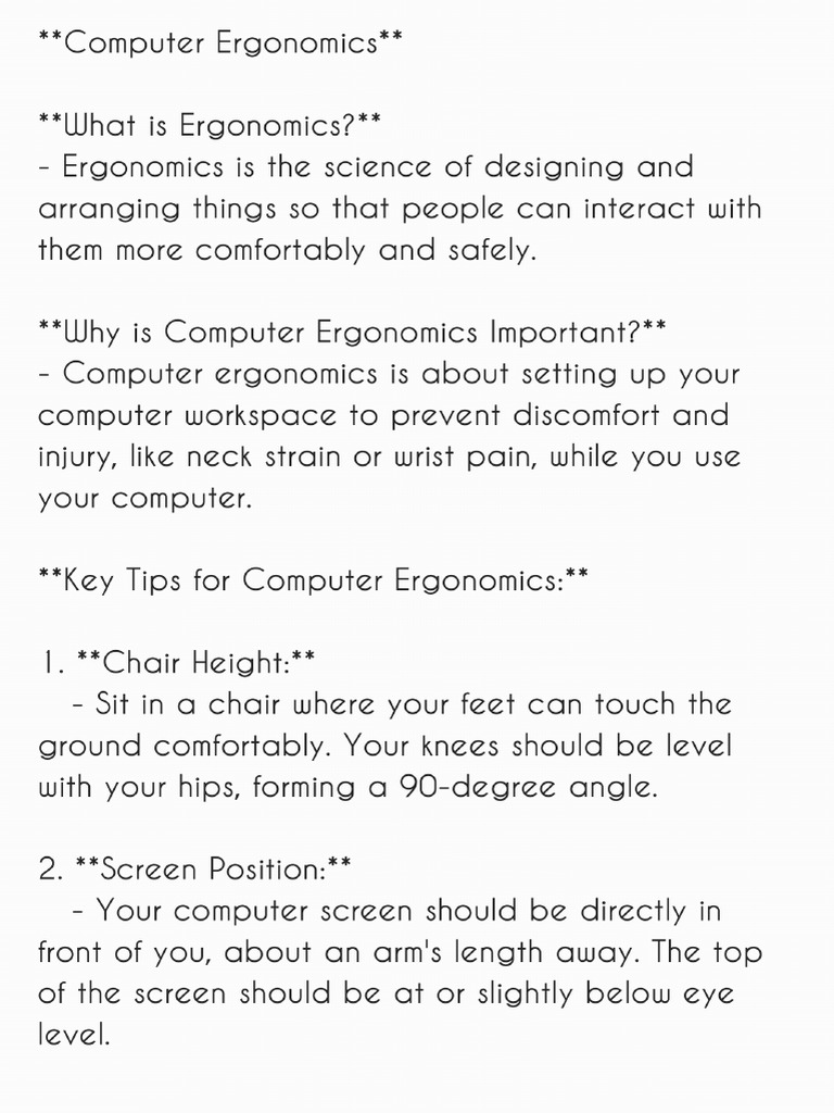 Computer Ergonomics - Form 4 | PDF