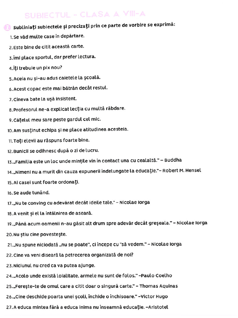 Subiectul Predicatul 8 | PDF