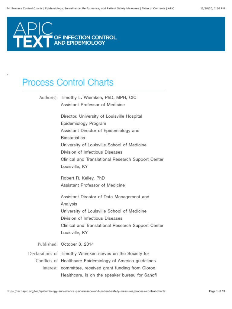 Process Control Charts - Epidemiology, Surveillance, Performance, and ...