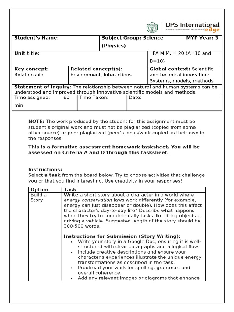 MYP 3 Physics HW Week 10 | PDF | Kinetic Energy | Science