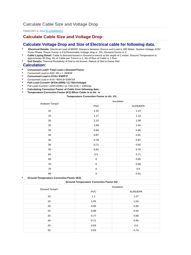 Calculate Cable Size and Voltage | PDF | Electrical Engineering | Electricity