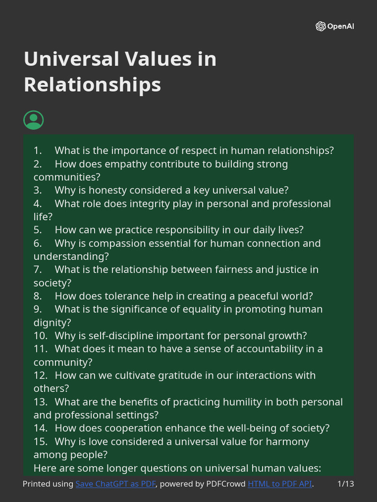 Universal Values in Relationships | PDF | Disciplines | Compassion
