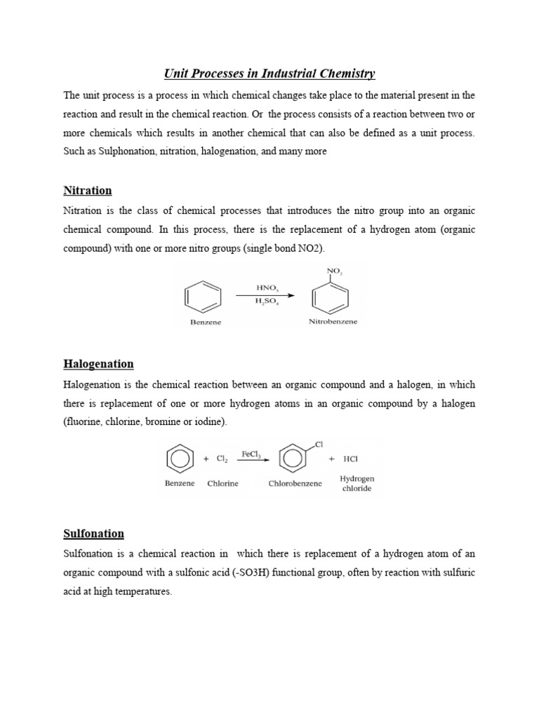 Unit Processes in Industrial Chemistry | PDF | Chemical Reactions | Liquids