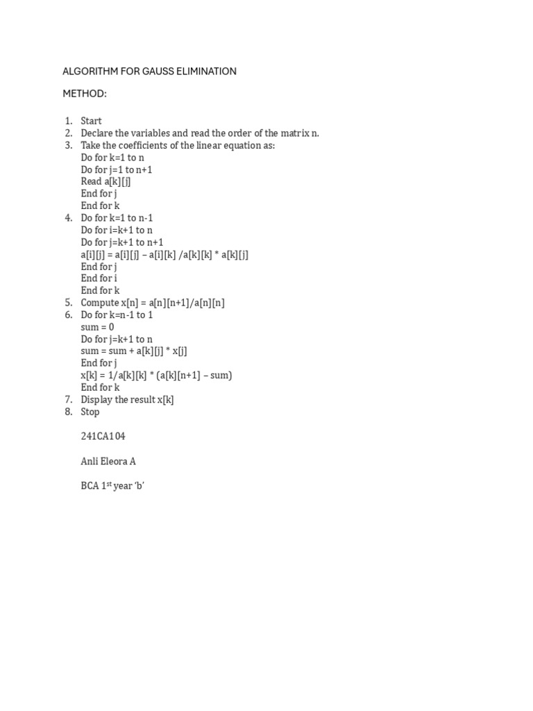 241ca104 Gauss Elimination Method Pdf