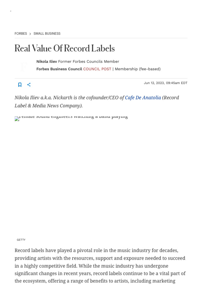 The Real Value Of Record Labels | PDF | Royalty Payment | Digital Marketing