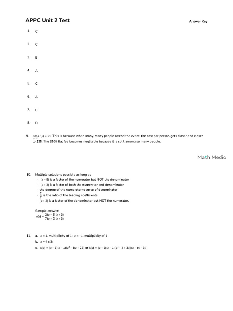 APPC Unit 2 Test Answer Key | PDF