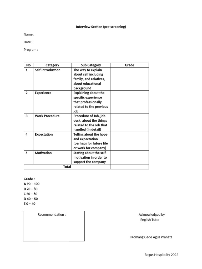 Pre-Screening Interview Guide | PDF