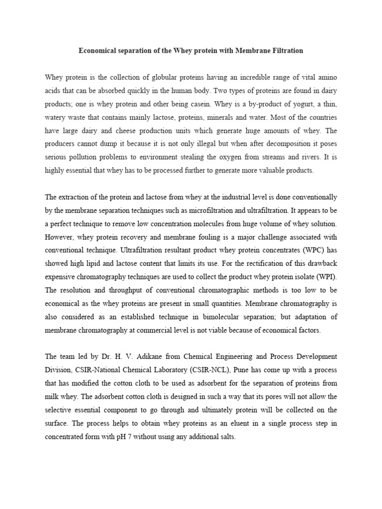 Economical Separation of The Whey Protein With Membrane Filtration ...