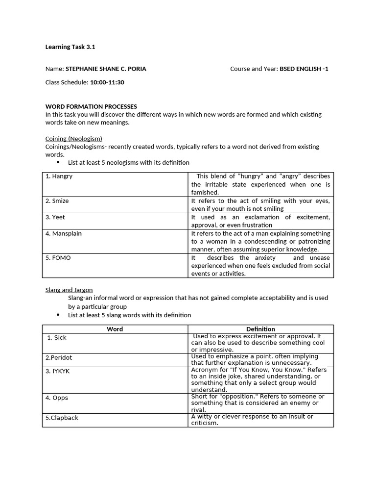 ELng Learning Task 3 STEPHANIE | PDF | Word | Linguistic Morphology ELng Learning Task 3 STEPHANIE | PDF | Word | Linguistic Morphology