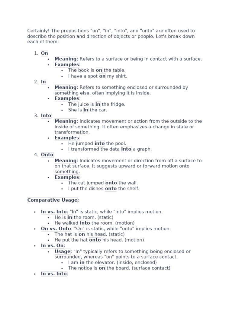 in,into&on,onto how to use correctly | PDF