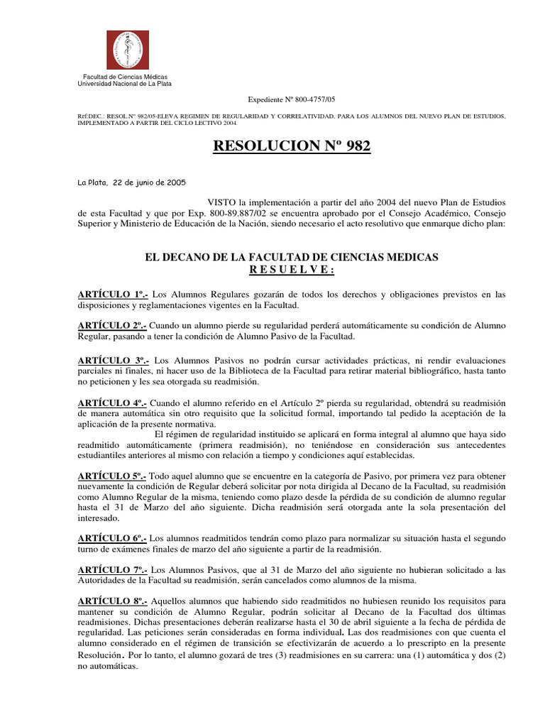 Reglamentaciones Resolucion 982 | PDF | Medicina | Medicina CLINICA