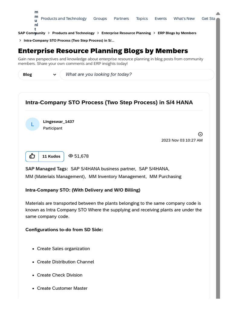Intra-Company STO Process (Two Step Process) in S_... - SAP Community ...
