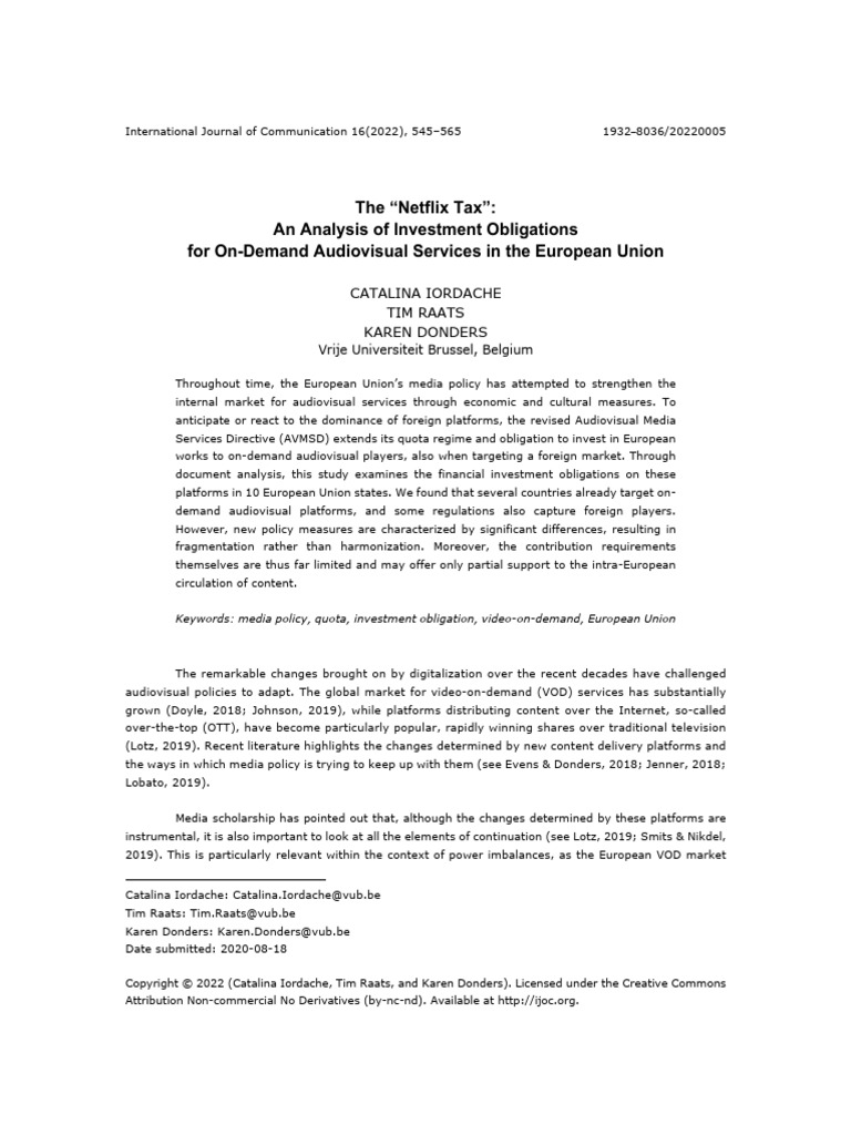 The "Netflix Tax": An Analysis of Investment Obligations For On-Demand ...