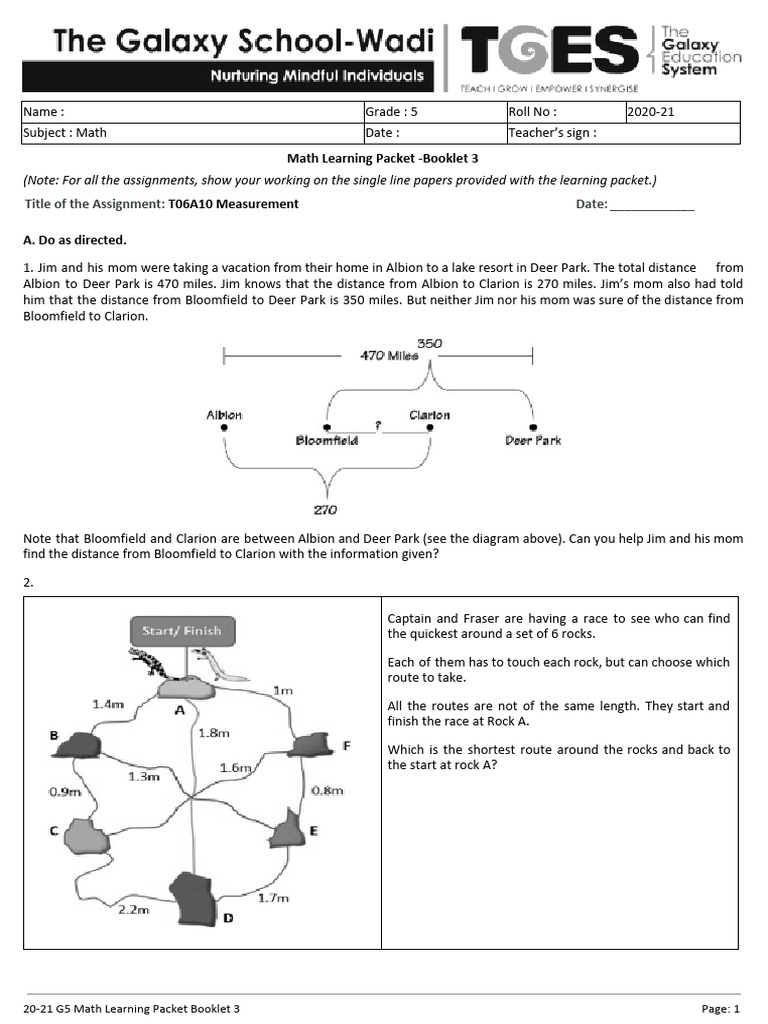 T06A10 Measurement From (Math Learning Packet - Booklet 3) | PDF