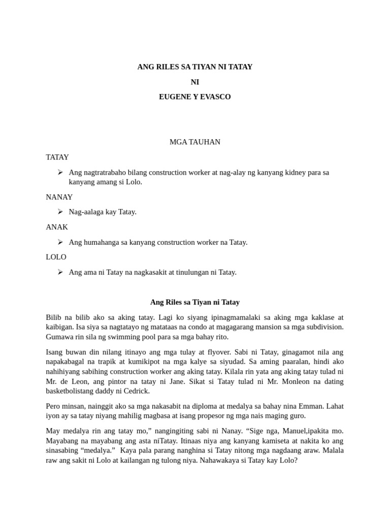 ANG RILES SA TIYAN NI TATAY. bisang pampanitikan | PDF