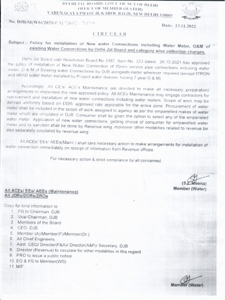 Policy for Installation of New Water Connections Including Water Meter ...