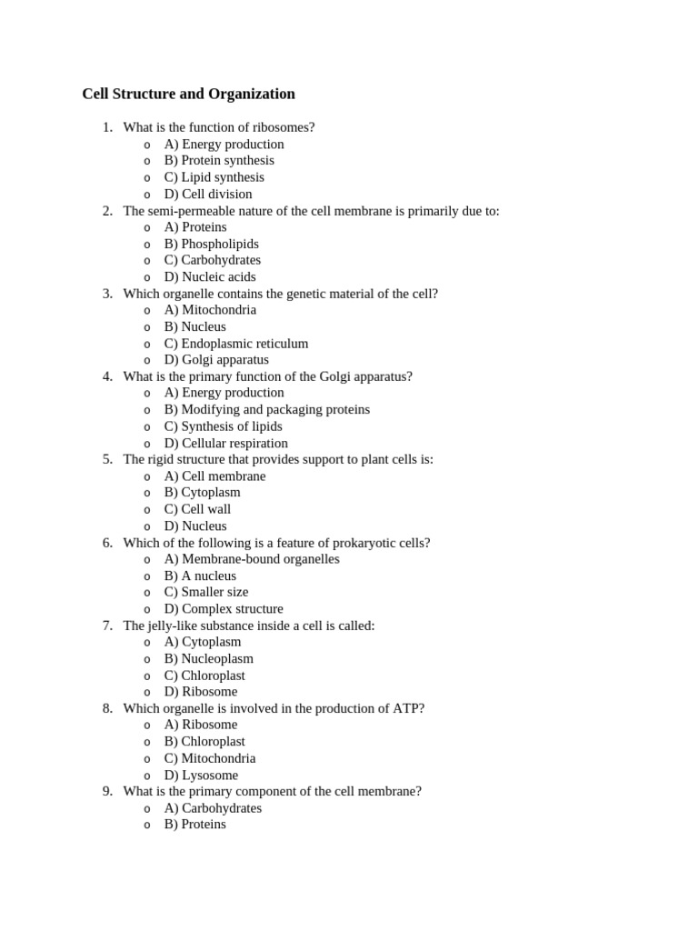 Cell Structure And Organization Pdf Enzyme Osmosis