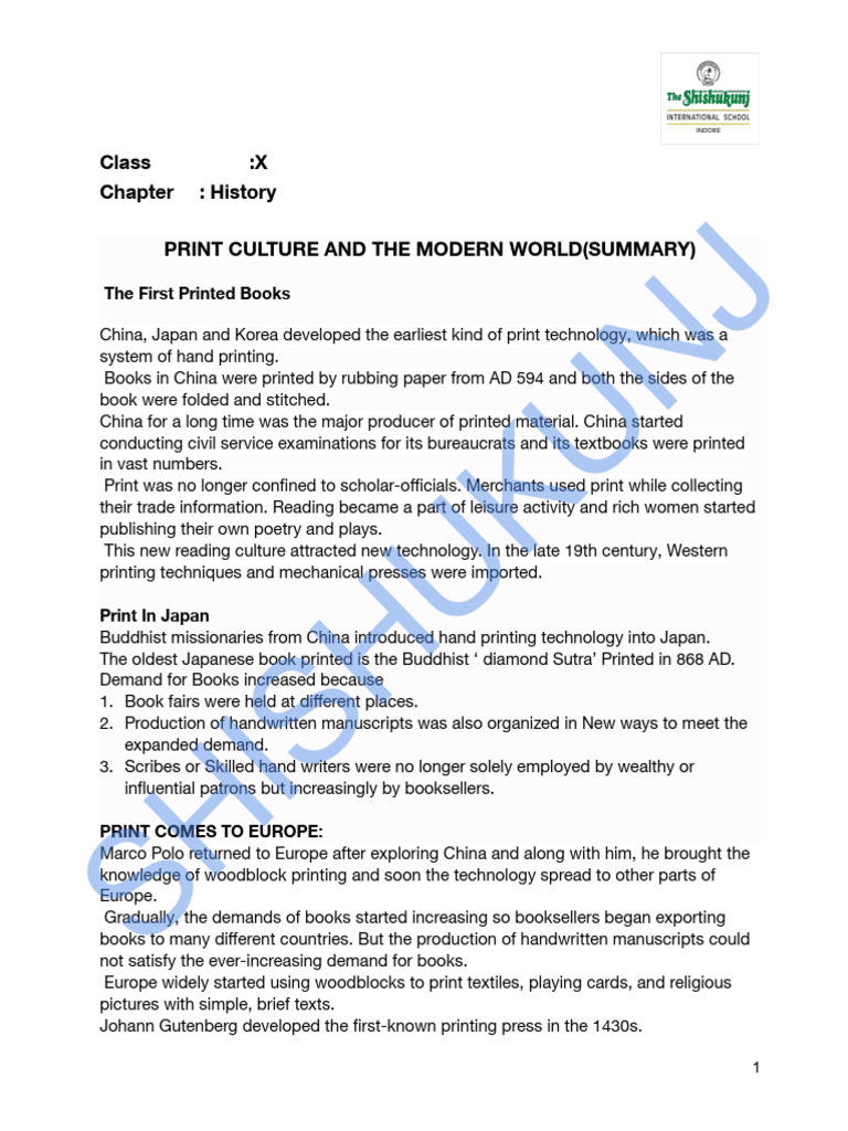 Print Culture and The Modern World Summary | PDF | Printing | Books