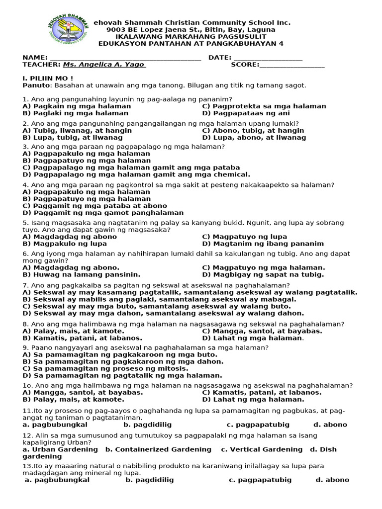 2nd Quarterly Exam-Epp 4 | PDF