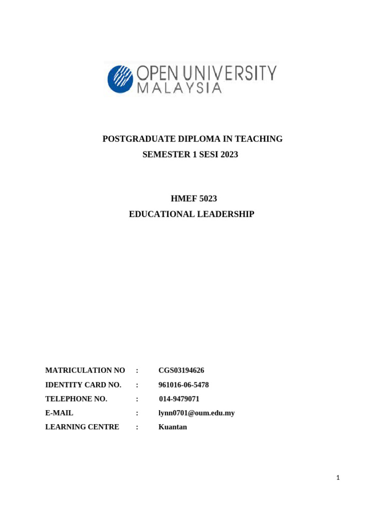 Educational Leadership Assignment | PDF