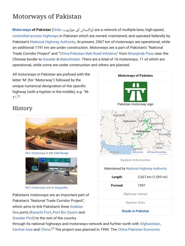 Pakistan Motorways Overview | PDF | Road Transport | Road Infrastructure