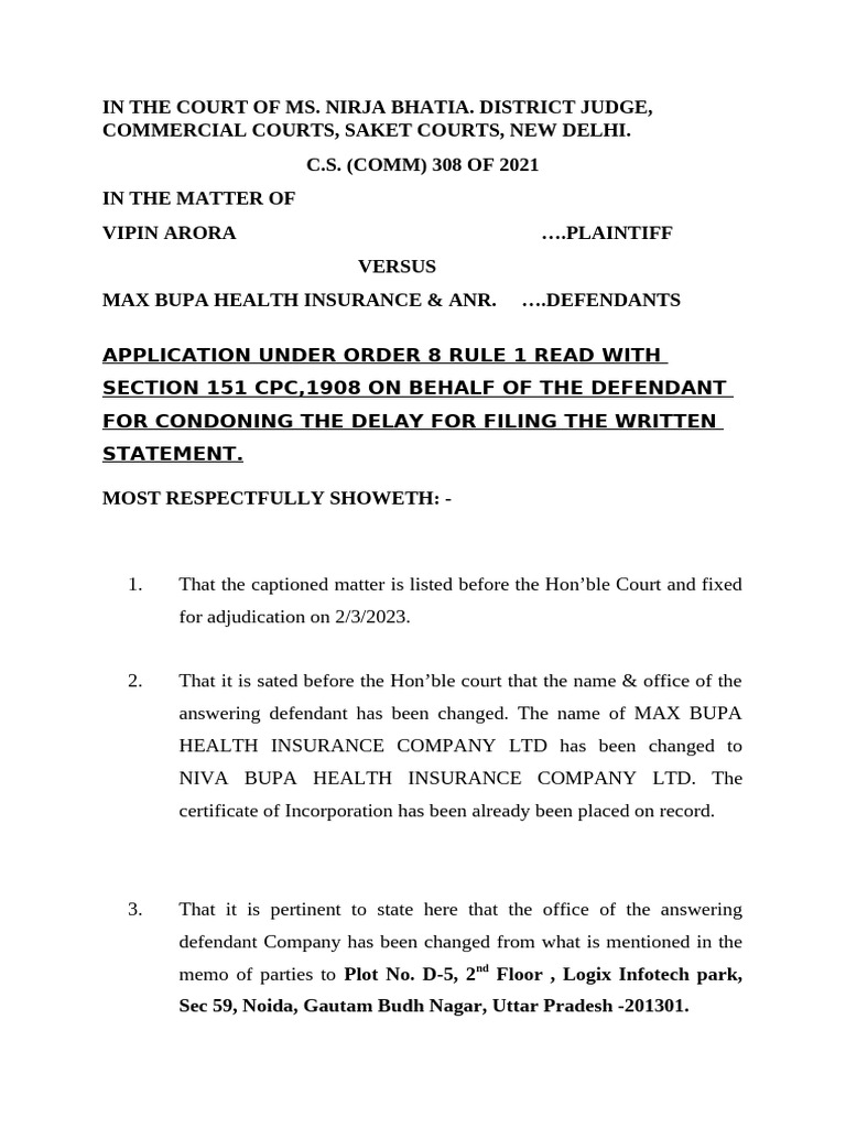 Condononce Od Delay U-ORDER 8 RULE 1 (151) CPC | PDF | Public Law | Justice