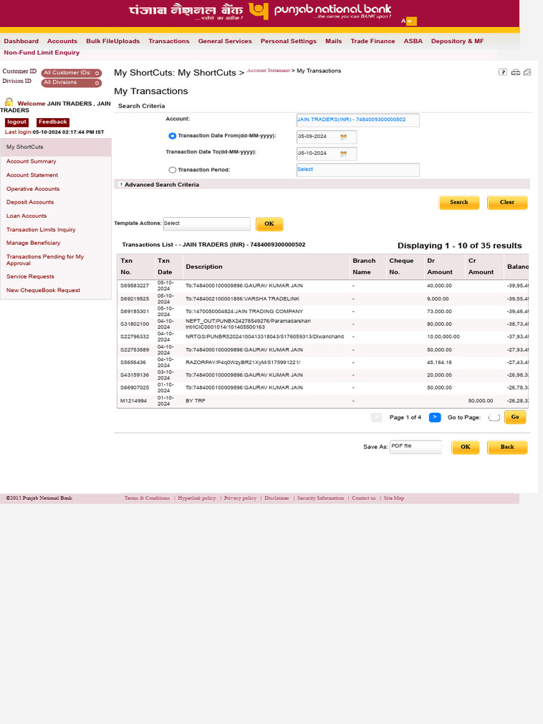 PNB Last 5 Transactions Overview | PDF | Private Sector | Banks