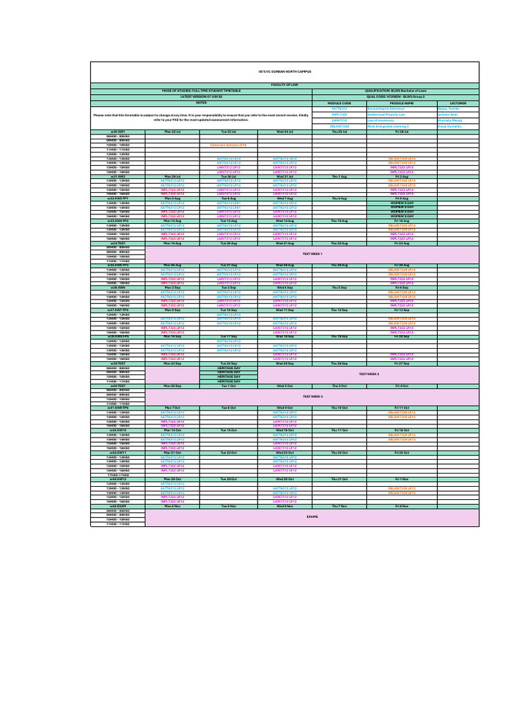 Year 3 Semester 2 Timetable | PDF