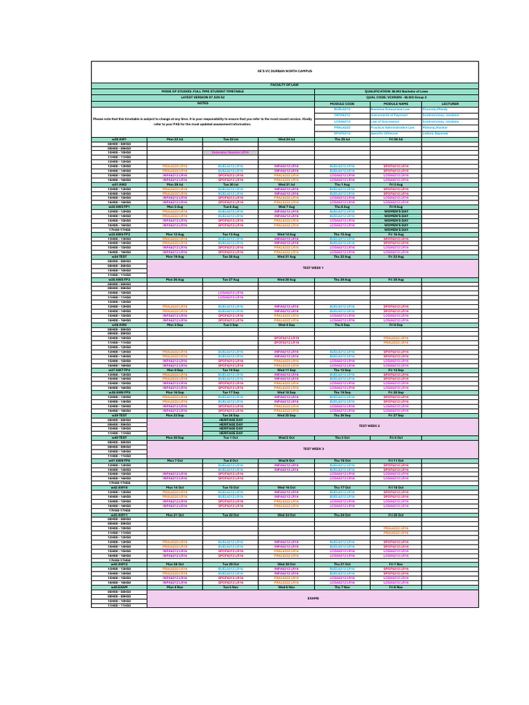 Law Students Timetable | PDF