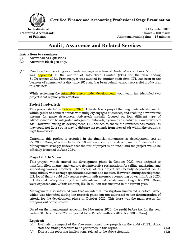 CFAP-6-AARS-Winter-2023 | PDF | Auditor's Report | Audit