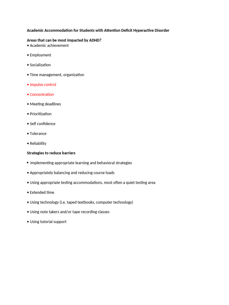 ADHD Academic Accommodations Guide | PDF